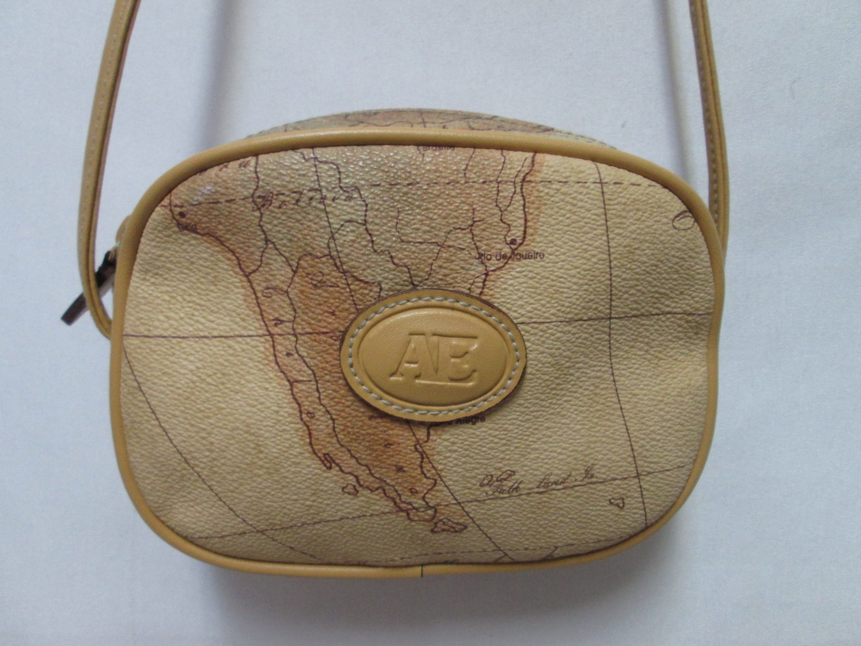 Vintage Allan Edward AE Faux Leather Map Geography Crossbody Bag Purse ...