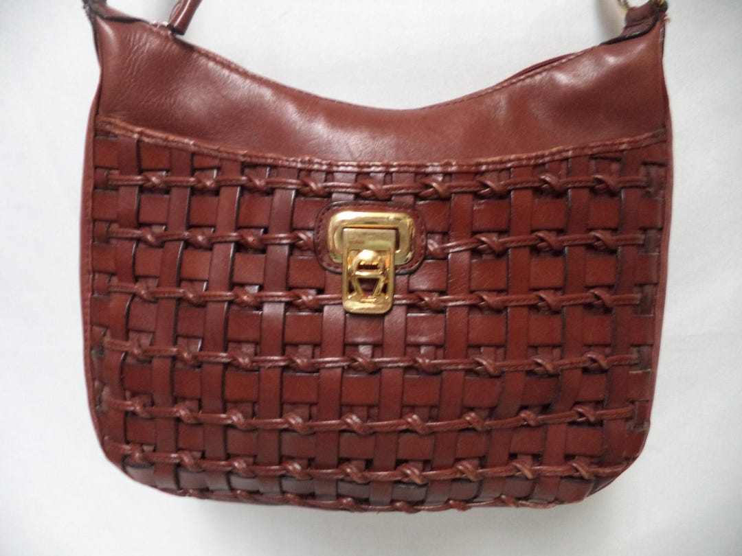 Etienne Aigner Vintage Leather Woven Weave Shoulder Bag Purse Brown Zip ...