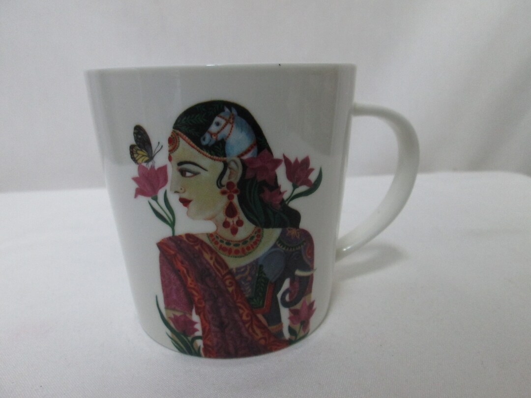 PPD Porcelain Asian Indian Lady Mug Cup Horse Butterflies Ron Tanovitz ...