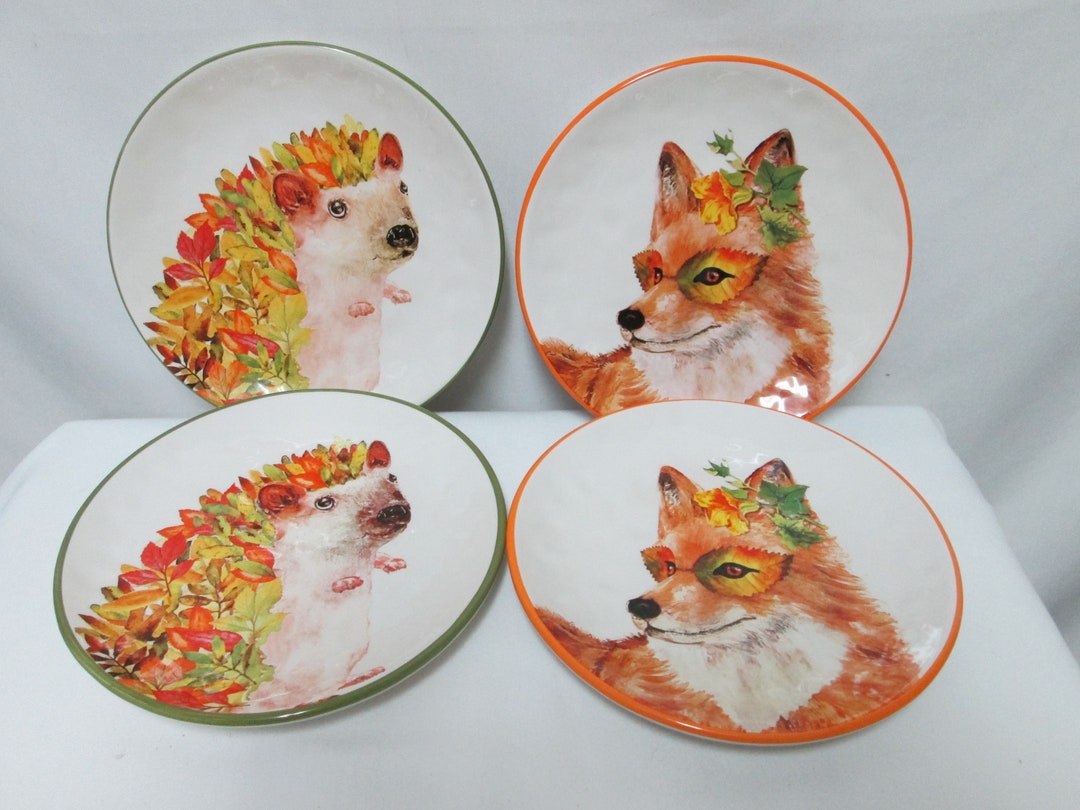 Pier 1 One Harvest Critters Fox Hedgehog Salad Dessert Plates Set of 4 ...