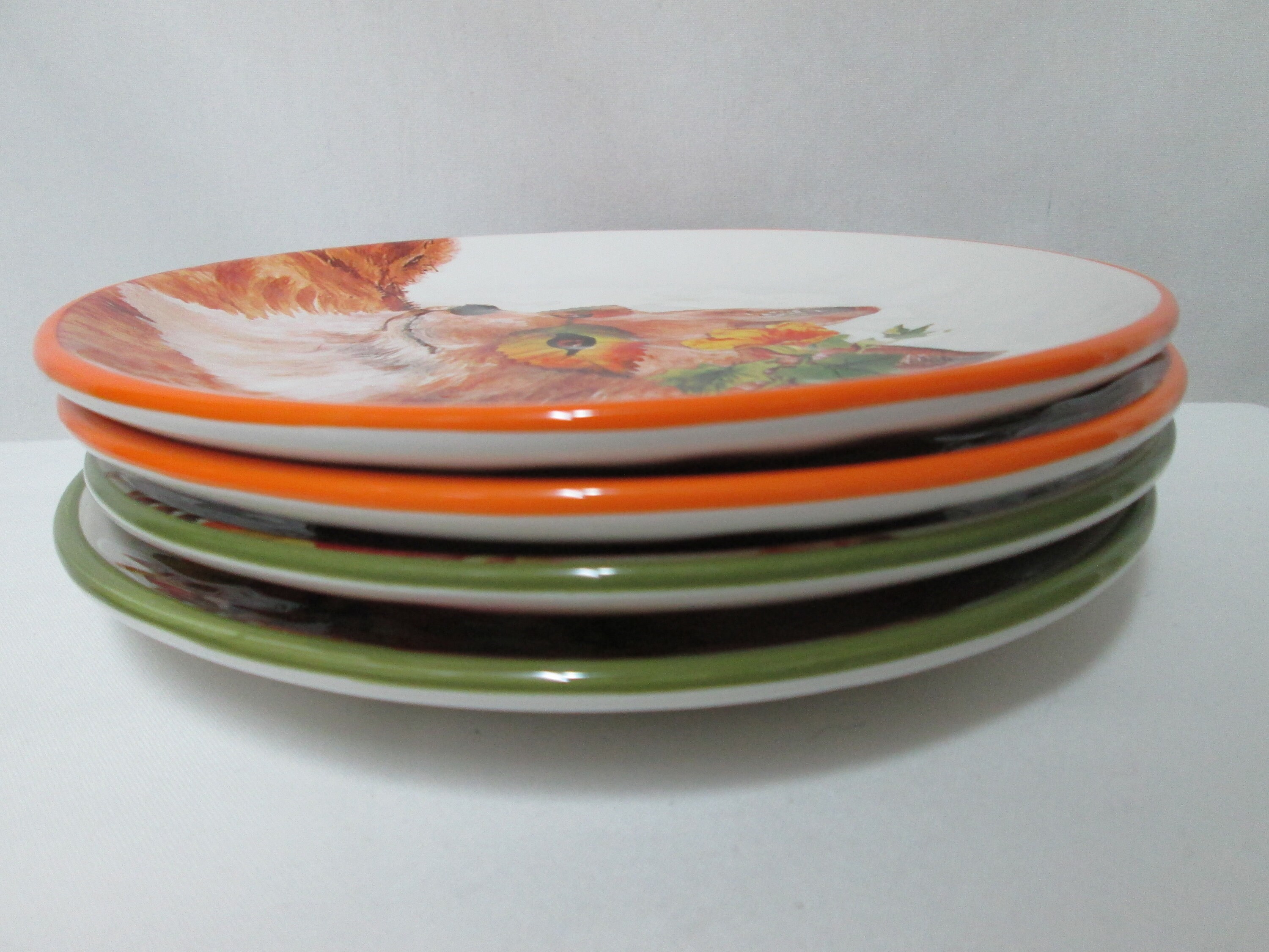 Pier 1 One Harvest Critters Fox Hedgehog Salad Dessert Plates Set of 4 ...