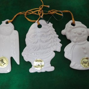 Pier 1 Vintage Ceramic Christmas Ornament Set 3 Flat Angel Santa ...