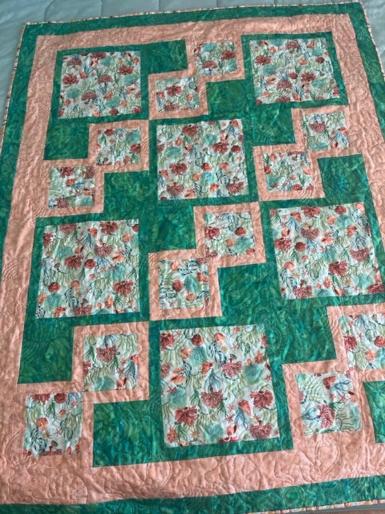 Coral and Seashell Themed Lap/throw Quilt, Lap Quilt, Throw Quilt ...