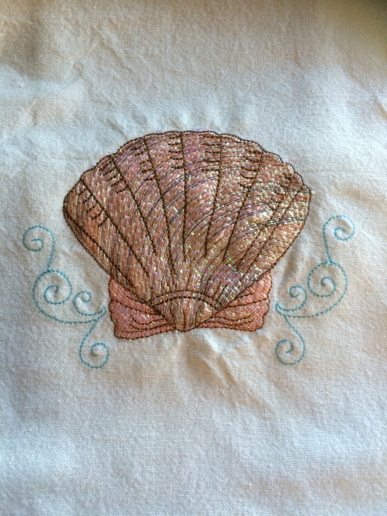 Embroidered Shell Kitchen Towels 0009 - Etsy