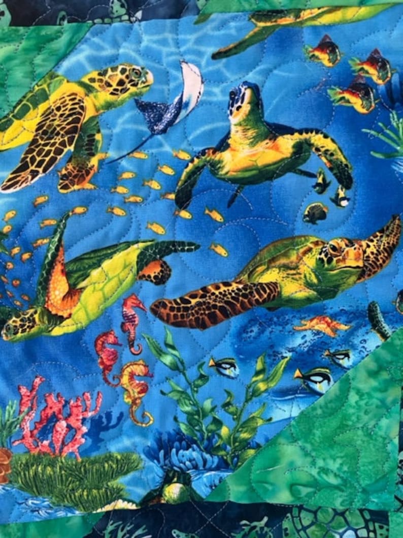 Handmade Sea Turtle Patchwork Quilt, Lap Quilt, Sea Turtle Quilt, Throw ...
