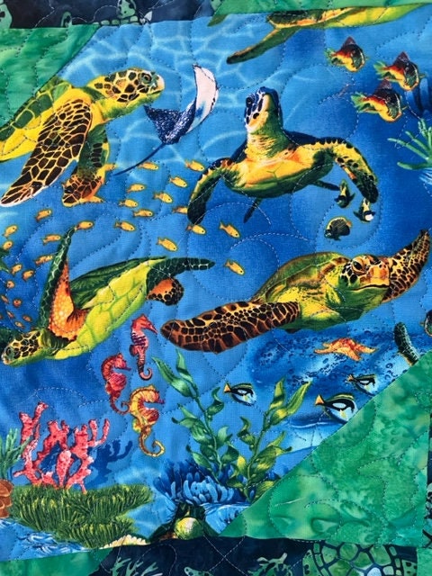 Handmade Sea Turtle Patchwork Quilt, Lap Quilt, Sea Turtle Quilt, Throw ...