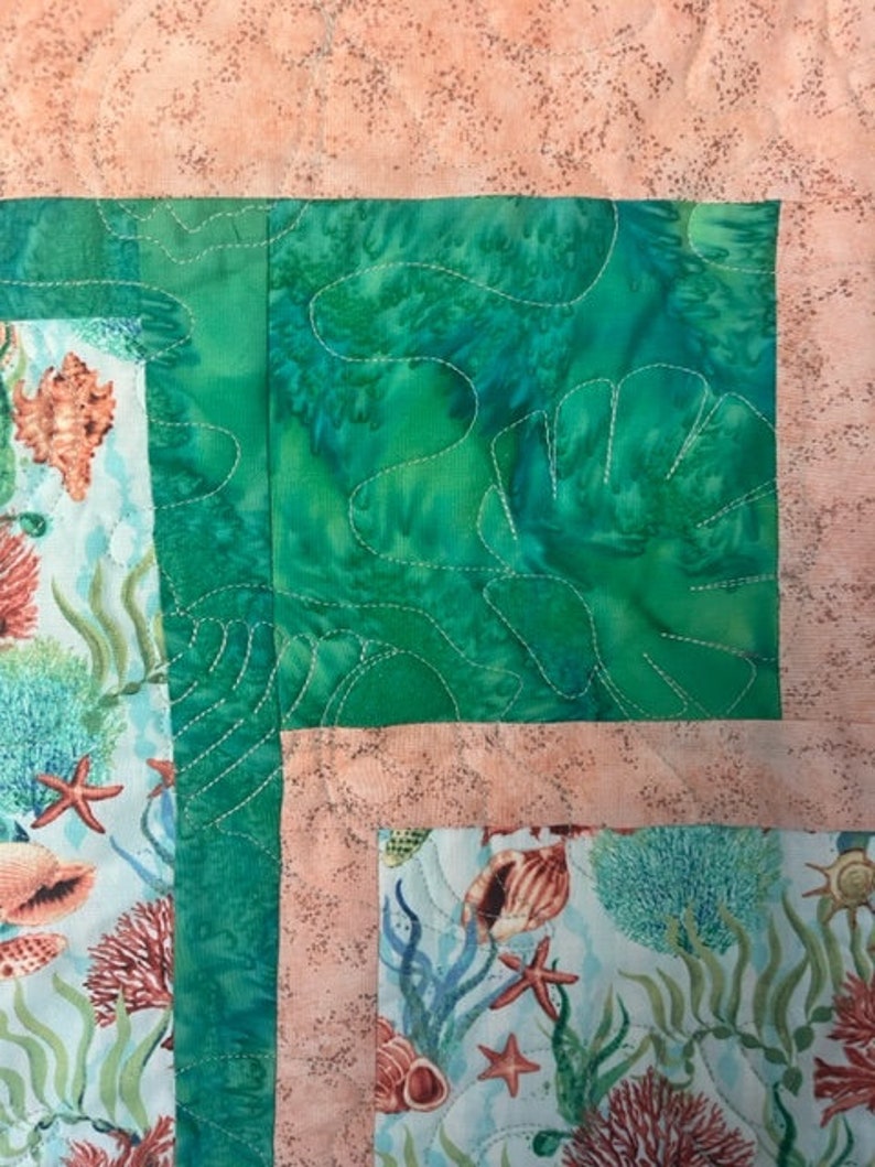 Coral and Seashell Themed Lap/throw Quilt, Lap Quilt, Throw Quilt ...