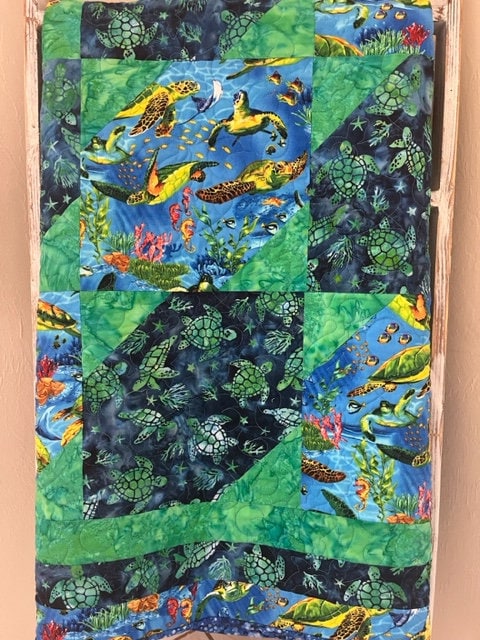 Handmade Sea Turtle Patchwork Quilt, Lap Quilt, Sea Turtle Quilt, Throw ...