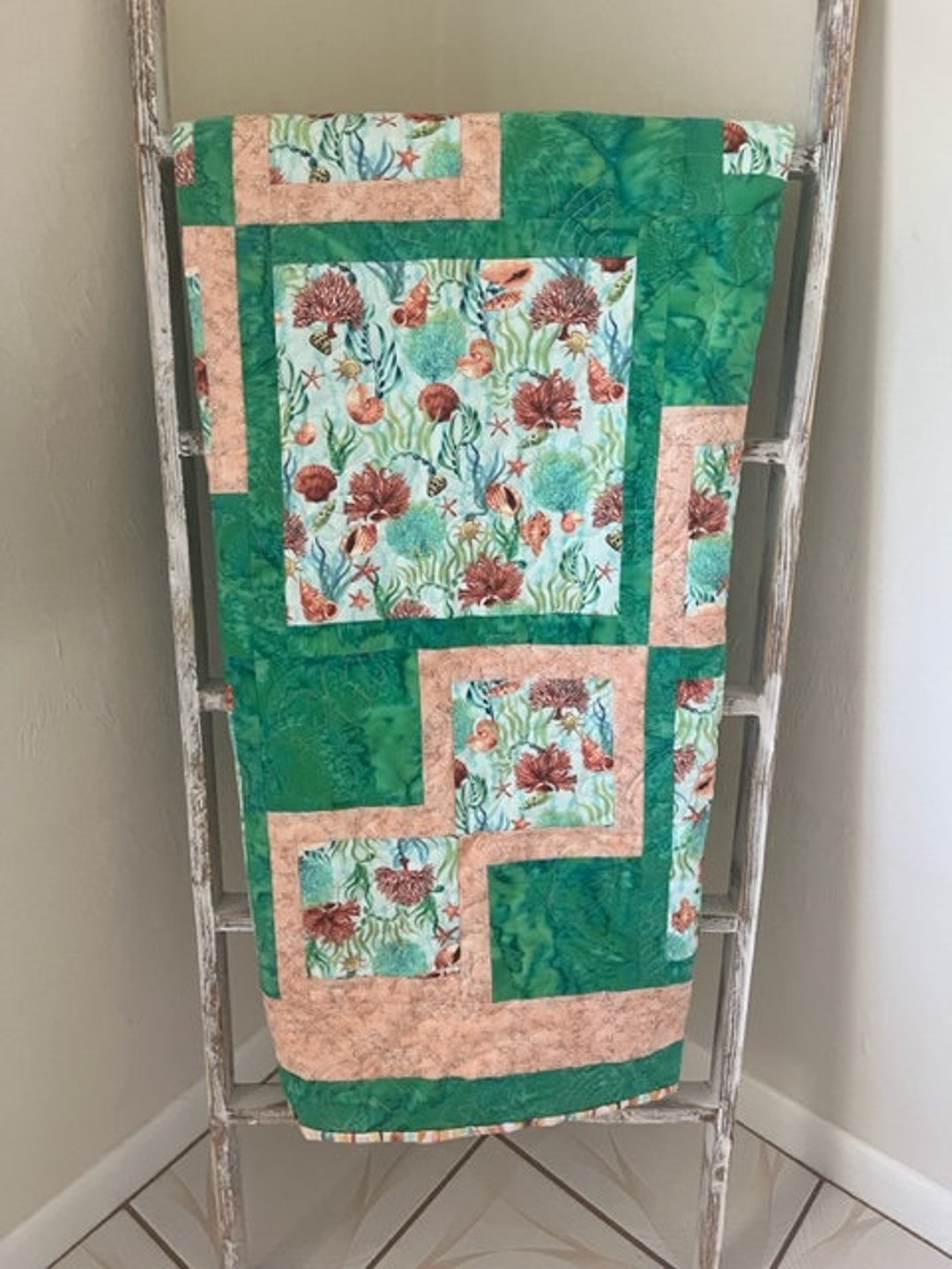 Coral and Seashell Themed Lap/throw Quilt, Lap Quilt, Throw Quilt ...