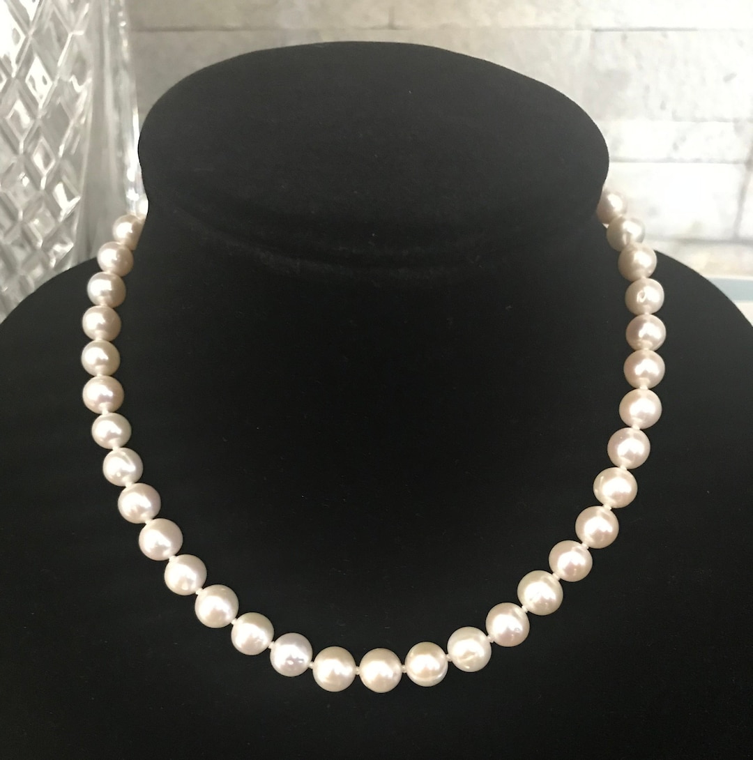 Genuine Single Strand Cultured 16in Freshwater Pearl Necklace 14K White ...