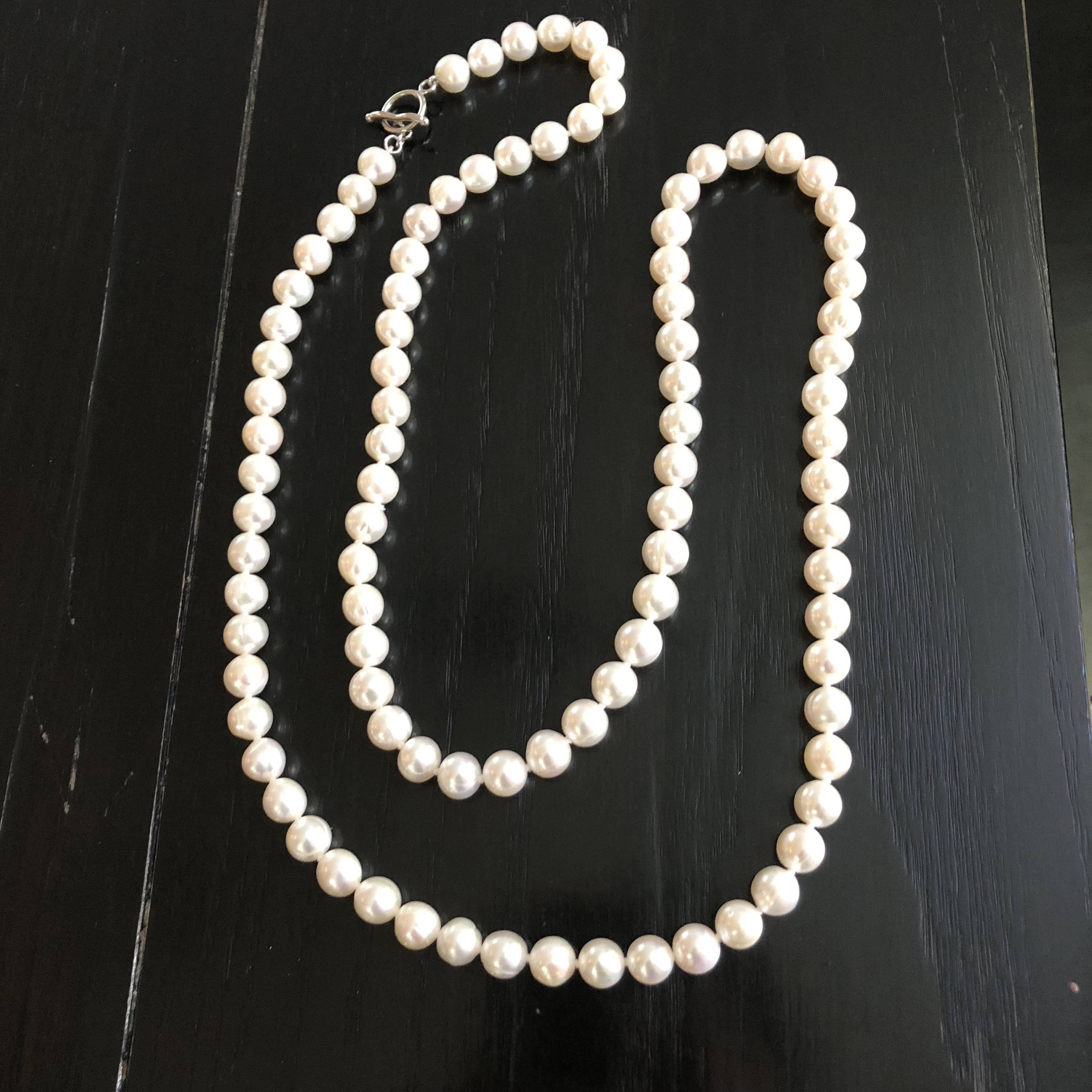 34 Inch 9mm White Freshwater Pearl Necklace Sterling Silver Etsy