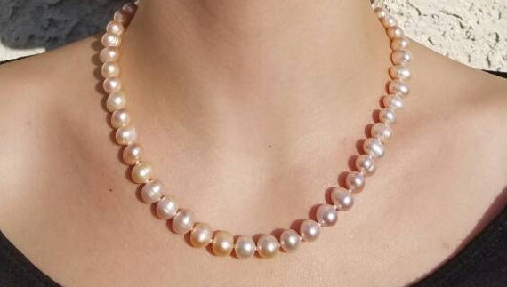 Peach Cultured Freshwater Single Strand Pearls Bridal Necklace | Etsy