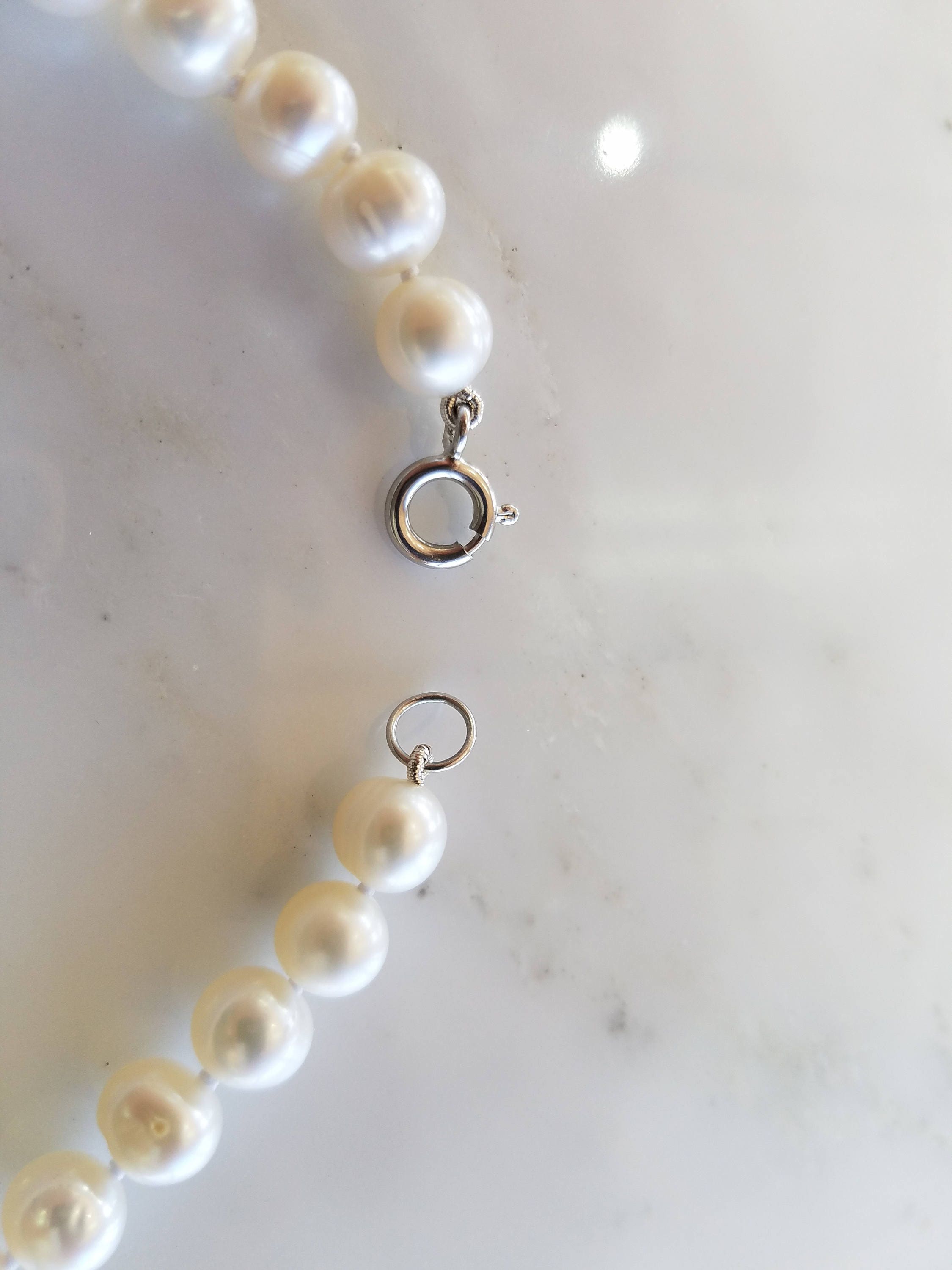 White Single Strand Cultured Freshwater Pearl Necklace With Silver ...