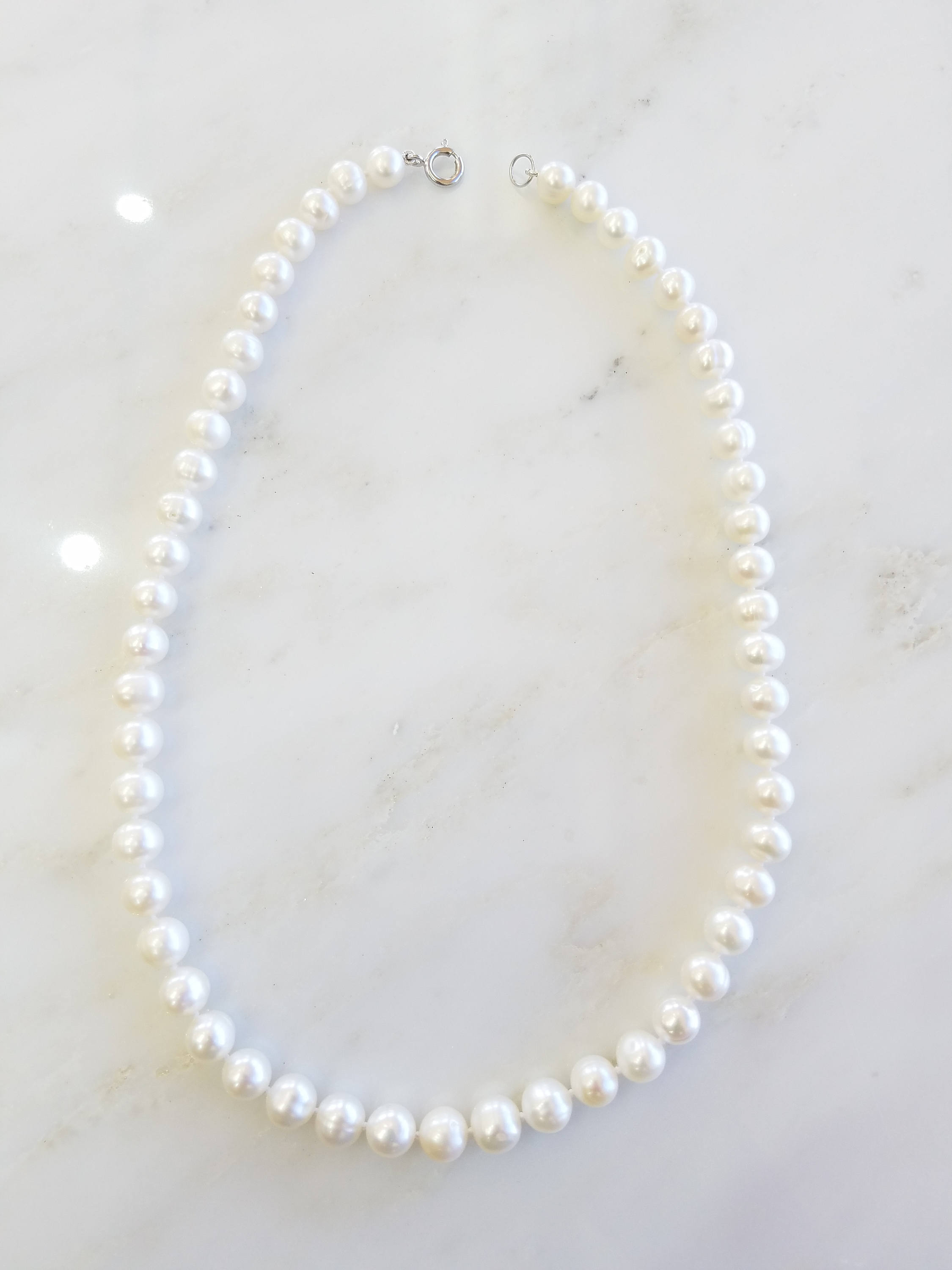 White Single Strand Cultured Freshwater Pearl Necklace With Silver ...