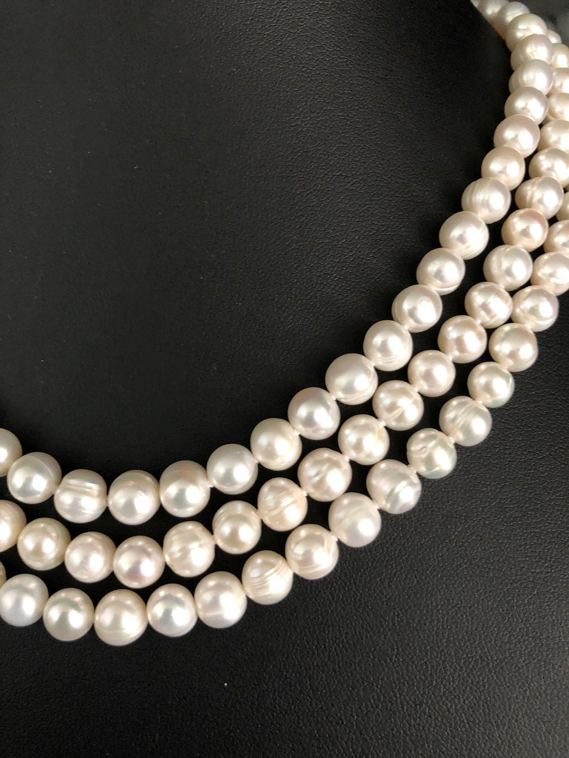 Cultured Freshwater Three Strand White Bridal Pearl Necklace | Etsy