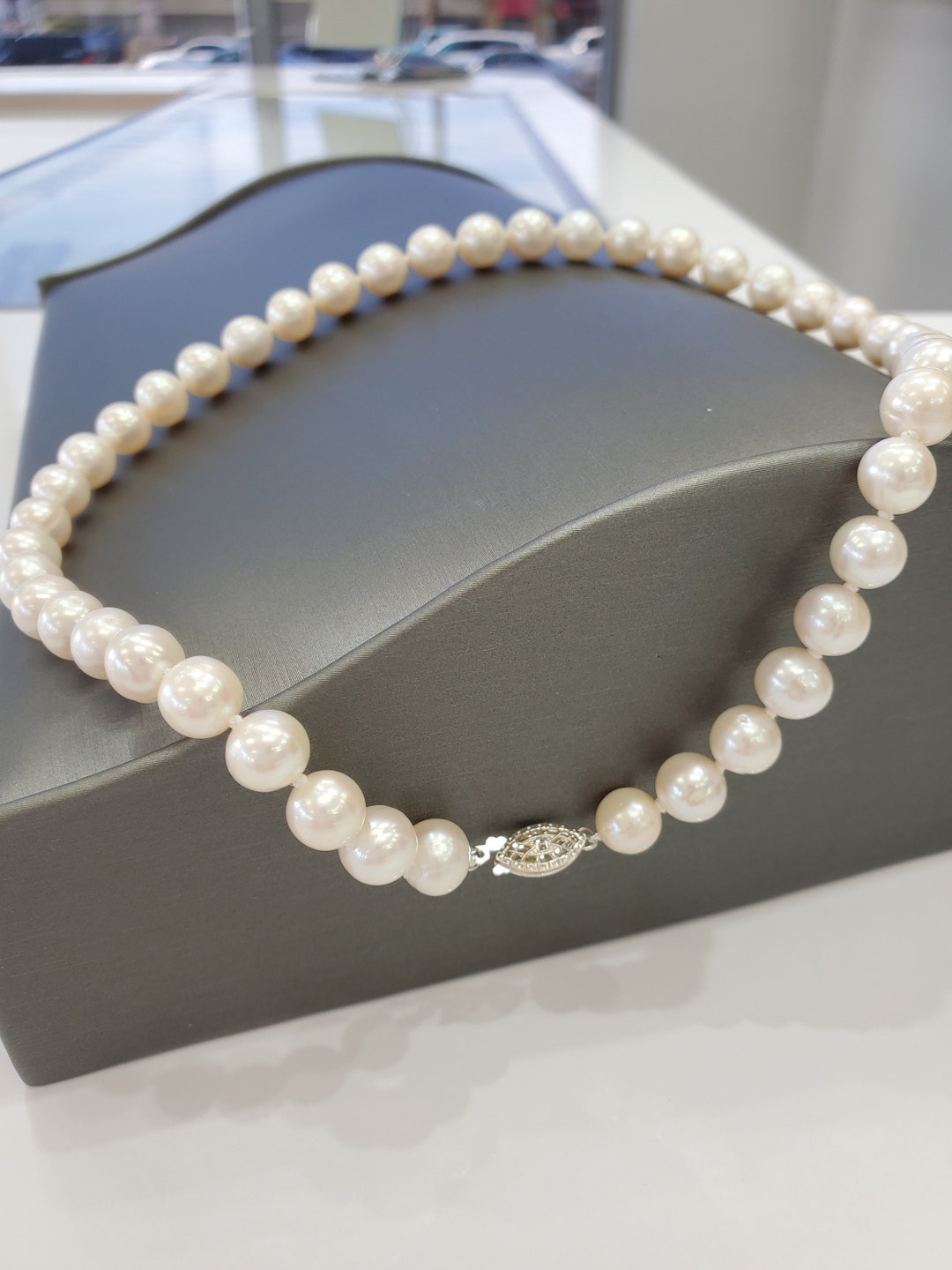 White Single Strand Pearl Necklace, Genuine Freshwater Cultured Pearl ...