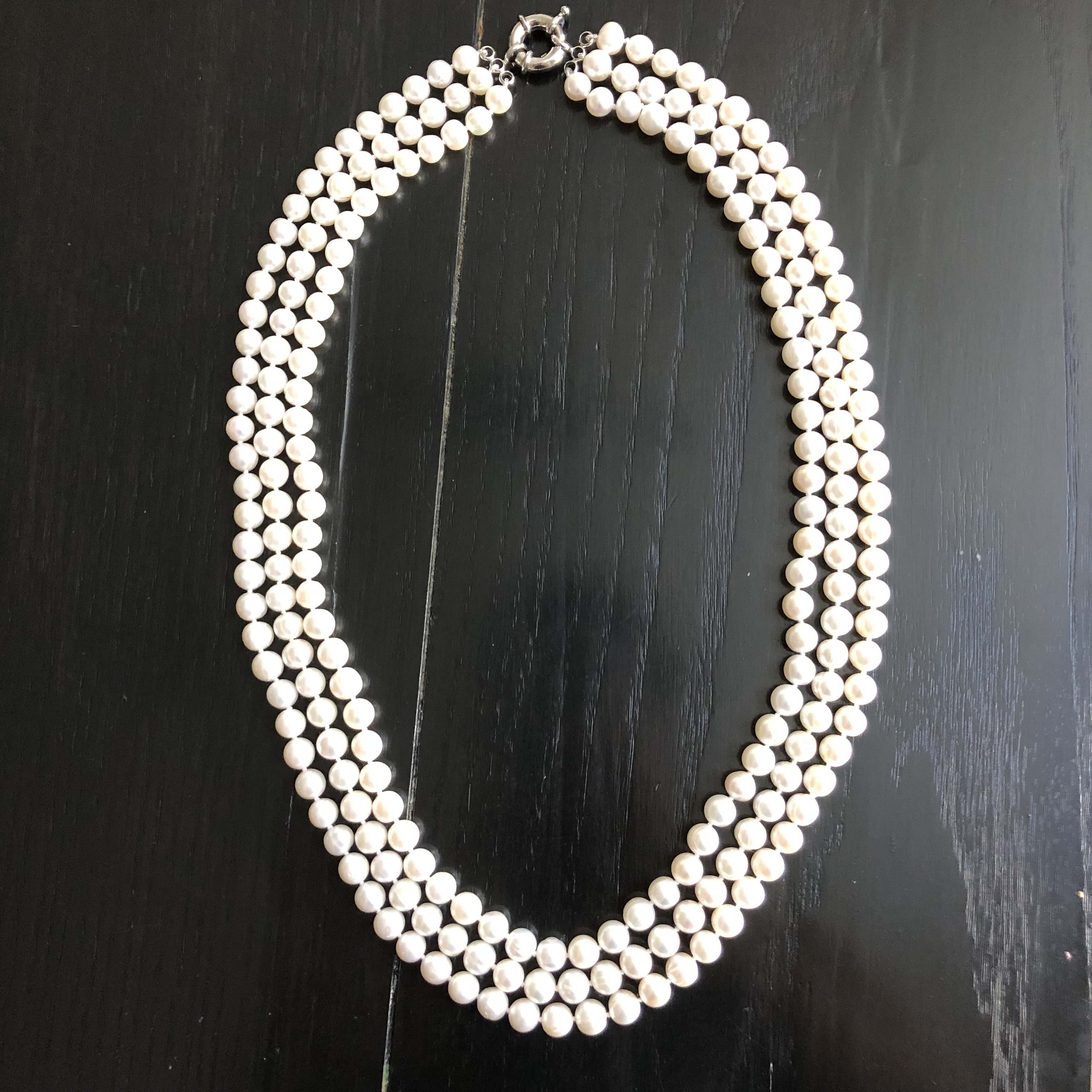 Cultured Genuine Freshwater Pearl Triple Strand Jackie O | Etsy