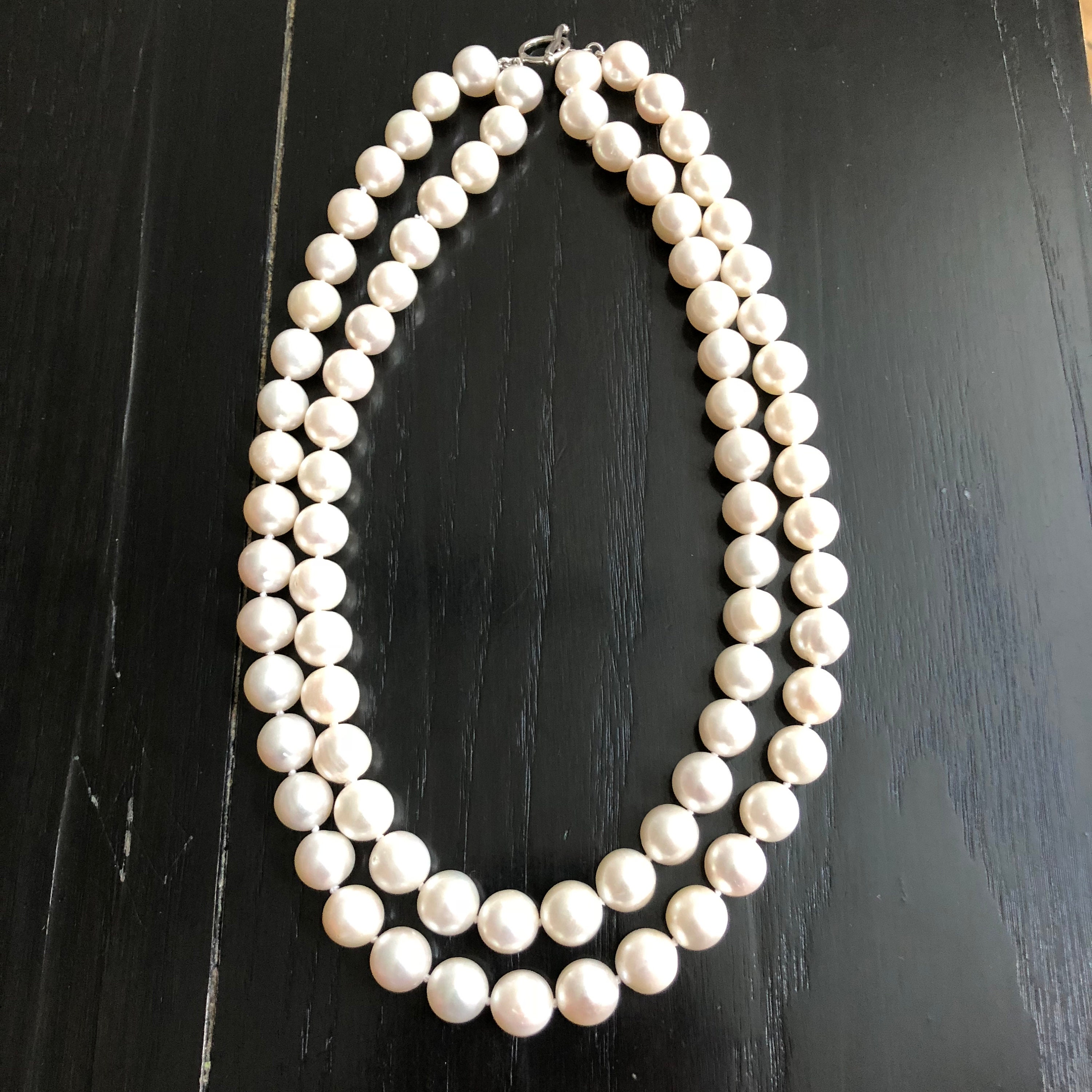 Genuine Cultured Freshwater Two Strand Pearl Necklace - White Bridal 2 ...