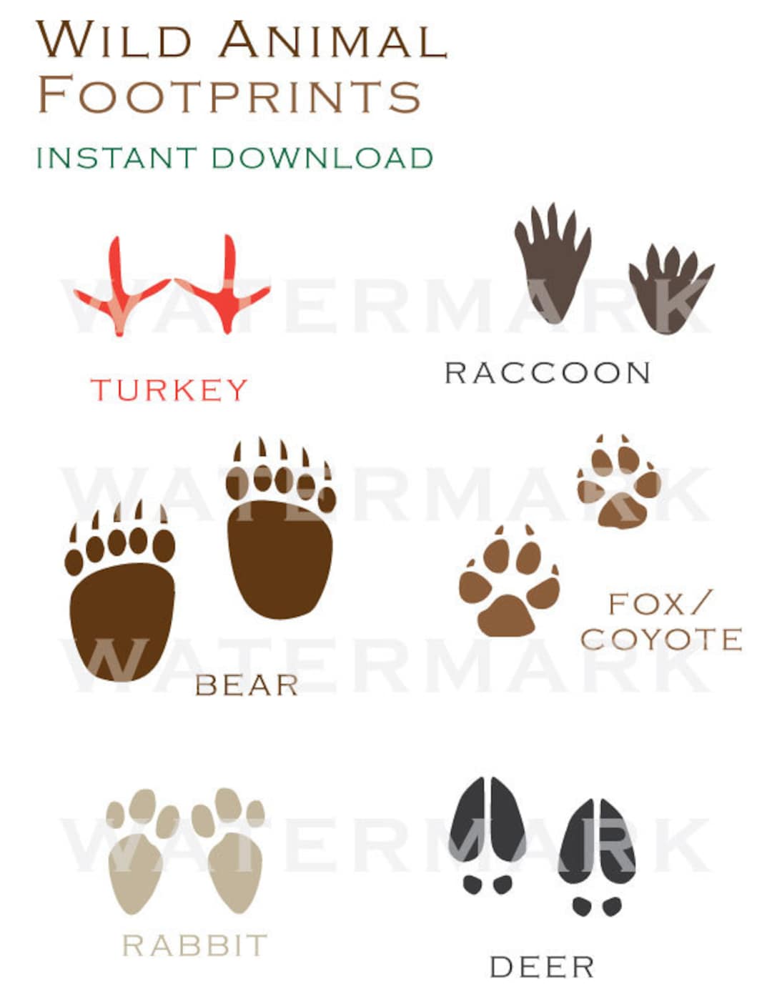 Wild Animal Printable Footprints Instant Download - Etsy