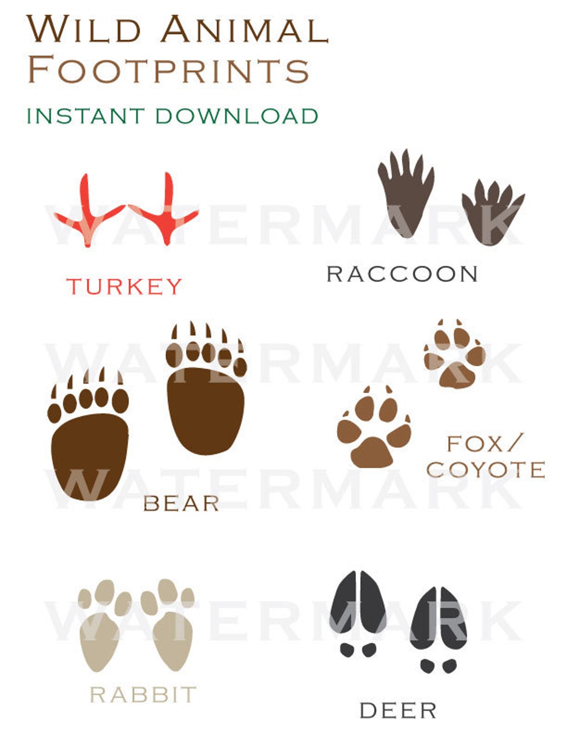 Wild Animal Printable Footprints Instant Download - Etsy