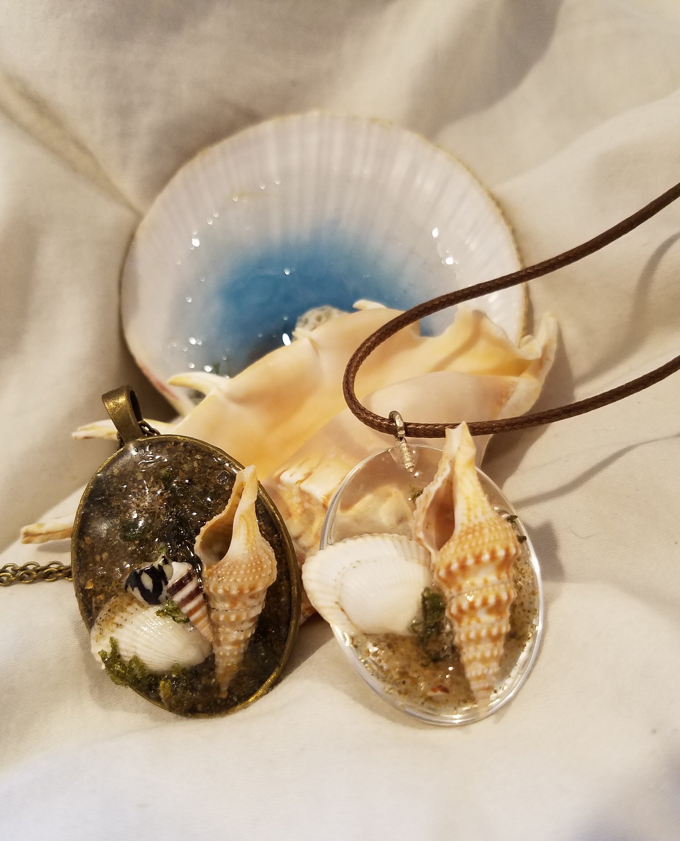Seashells with Sand on Bronze Base Pendant / Necklace Beach | Etsy