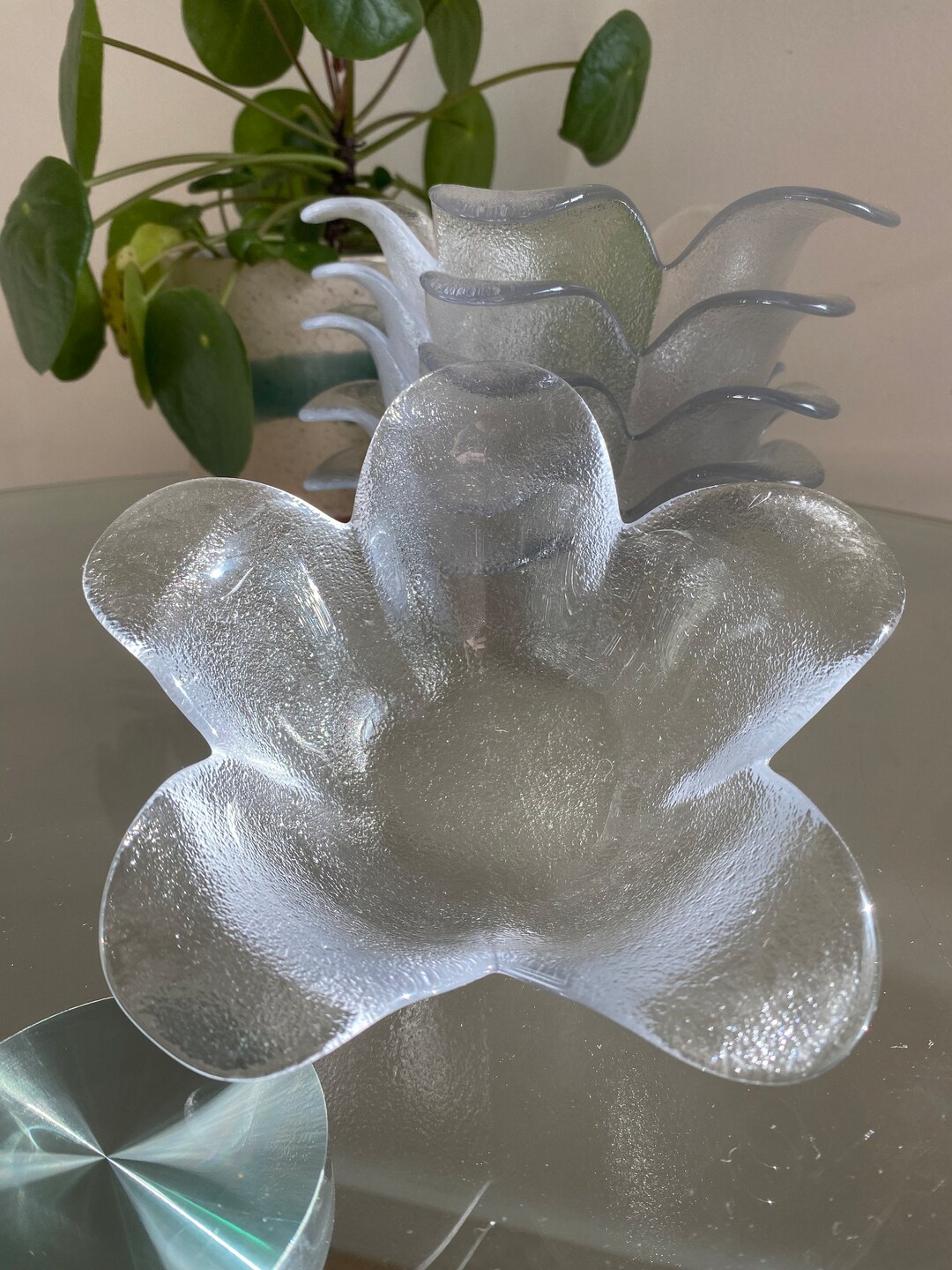 Set of 4 Blenko Style Pressed Art Glass Flower Dessert Bowls - Etsy