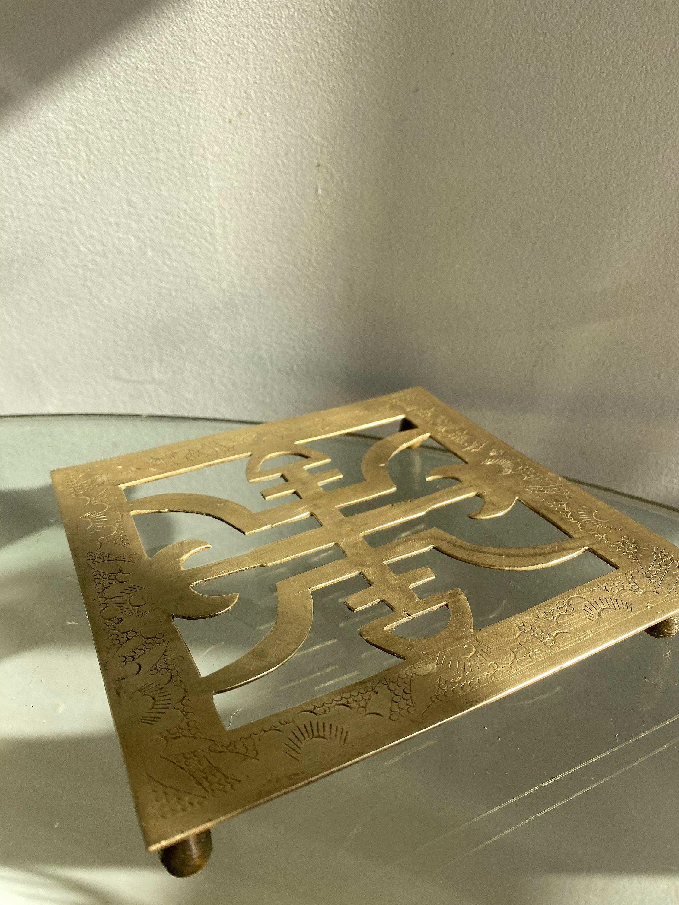 Vintage Asian Chinese Inspired Brass Trivet - Etsy