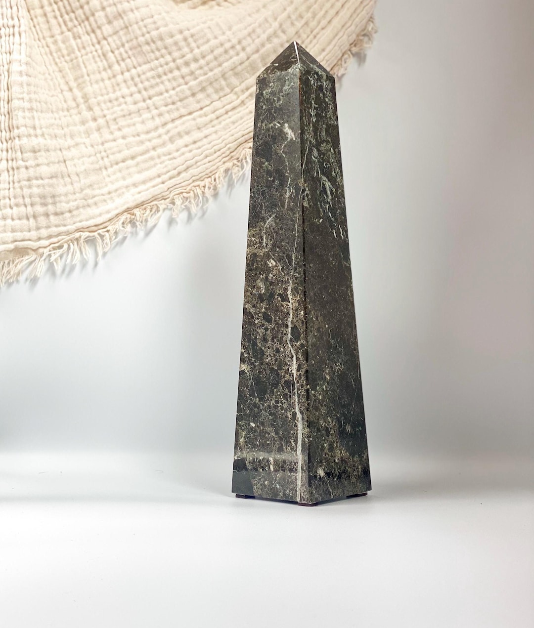 Tall Onyx Black Marble Stone Obelisk Vintage Sculpture Art Decor - Hand ...