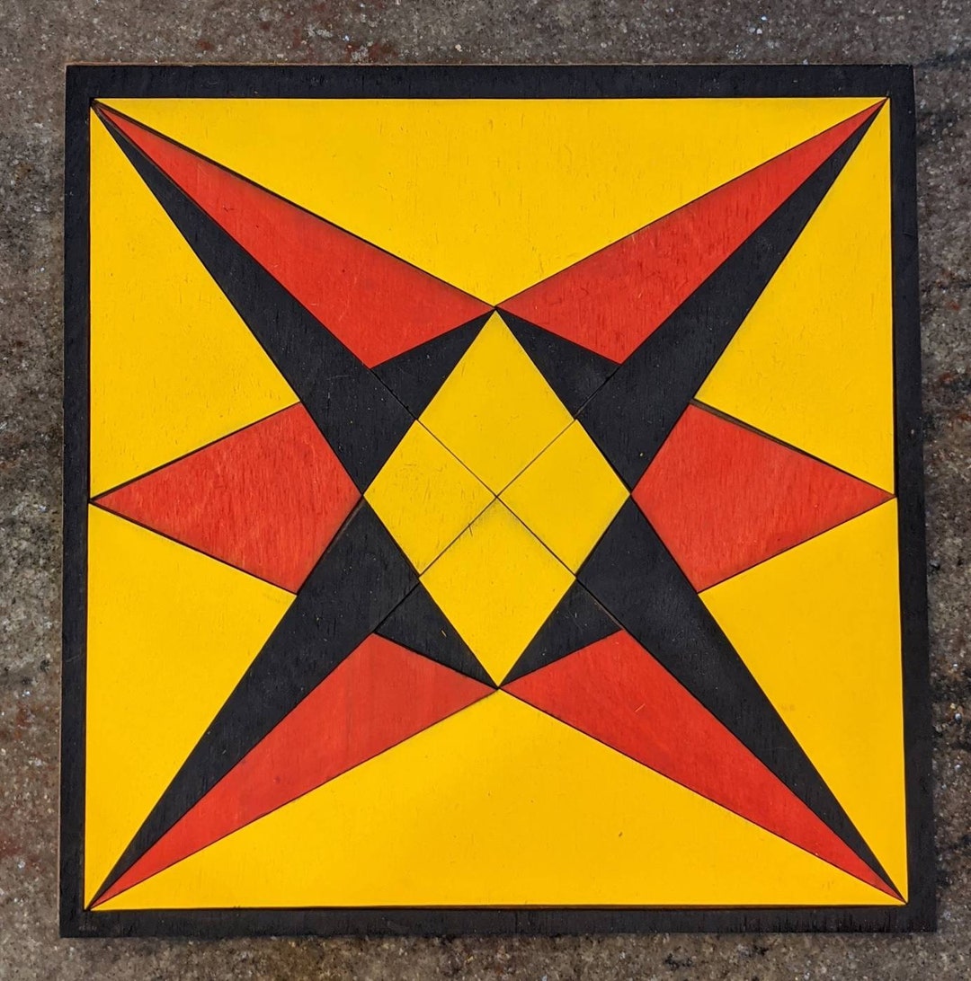 Traditional Style Framed Amish Bright Geometric Wood Quilt Block ...