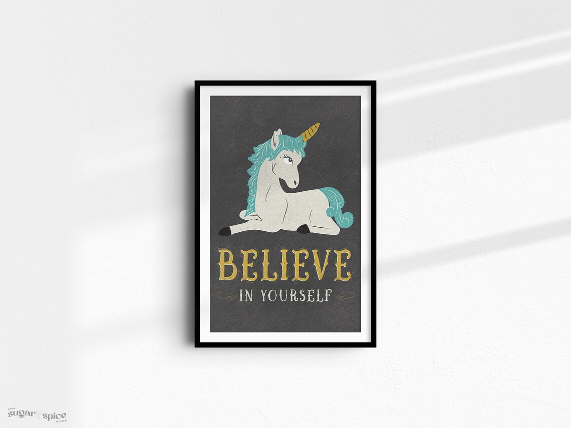 Believe in Yourself Magical Unicorn Wall Art - Etsy