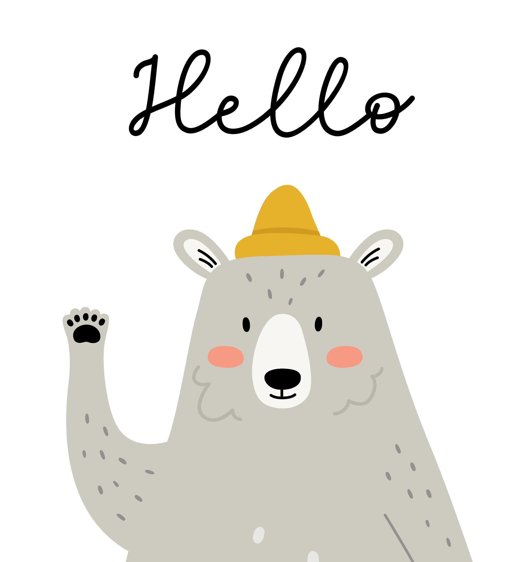 Friendly Bear Hello Art Print for Child's Bedroom A3 - Etsy