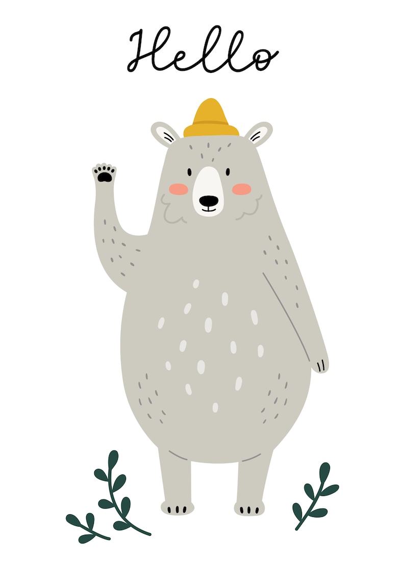Friendly Bear Hello Art Print for Child's Bedroom A3 - Etsy