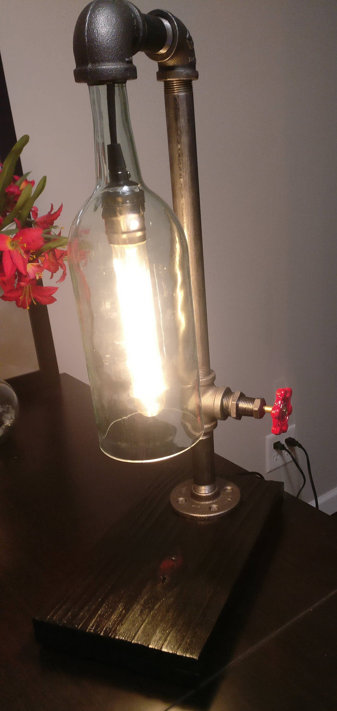 Industrial Steam Punk Lamp With Wine Bottle Shade - Etsy
