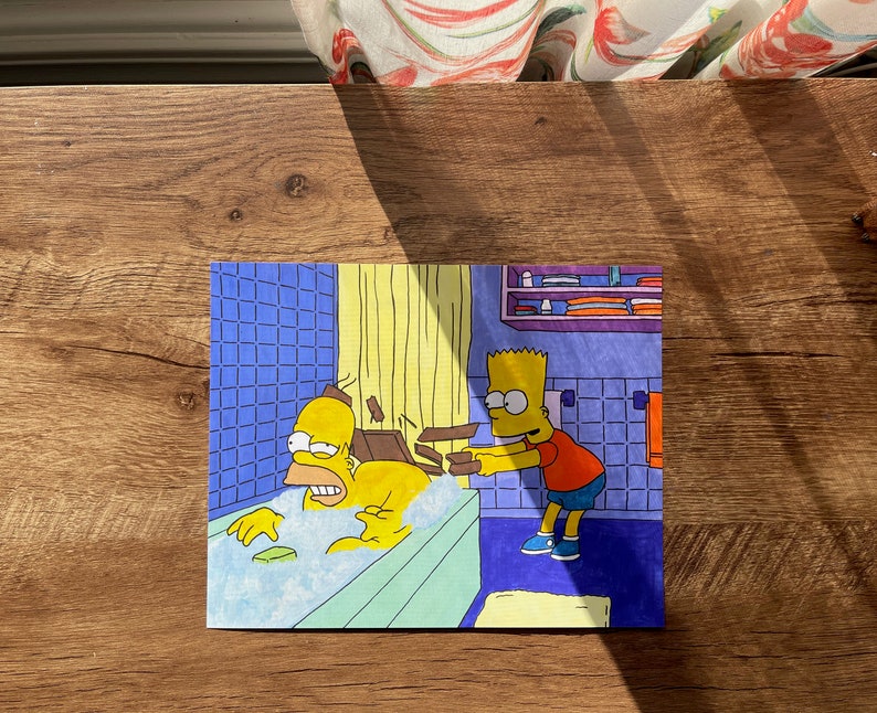 The Simpsons Homer and Bart Bathroom Gouache Illustration Wall - Etsy