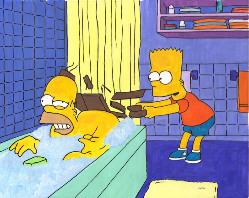 The Simpsons Homer and Bart Bathroom Gouache Illustration Wall - Etsy