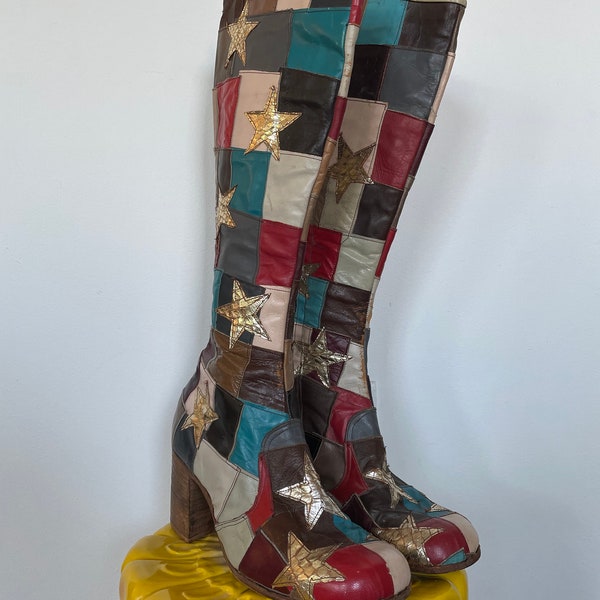 Red Patchwork Boots - Etsy