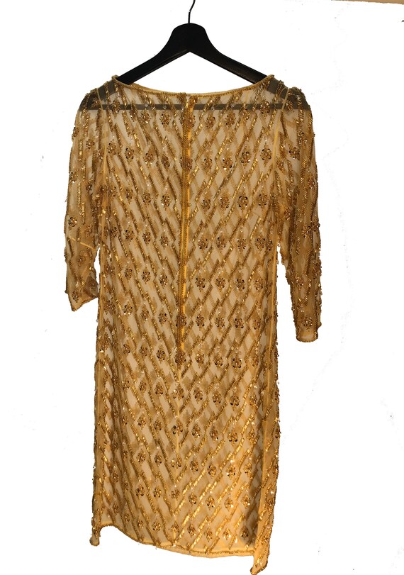Heavy 1920s Gold Sheer Beaded Dress 50s - Jumping Jac… - Gem