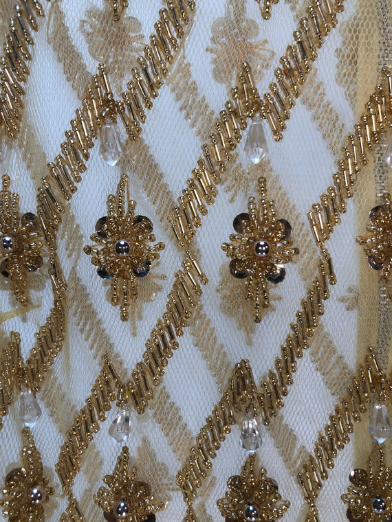 Heavy 1920s Gold Sheer Beaded Dress 50s - Jumping Jac… - Gem
