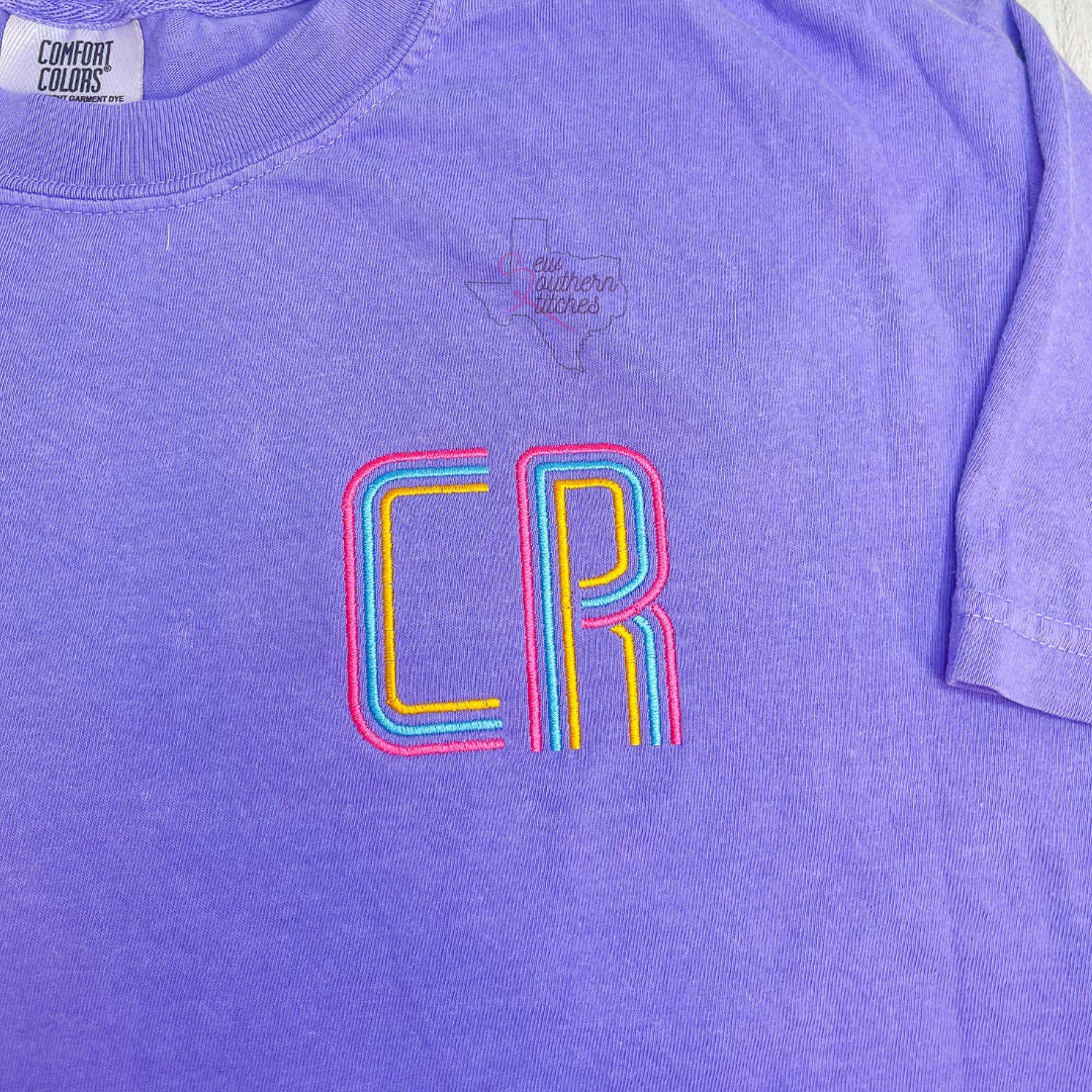Bright Monogrammed Embroidered Initial Tshirt Neon Monogram ...