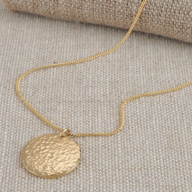 Hammered Disc Necklace / Large Handmade Disc Pendant / Solid - Etsy