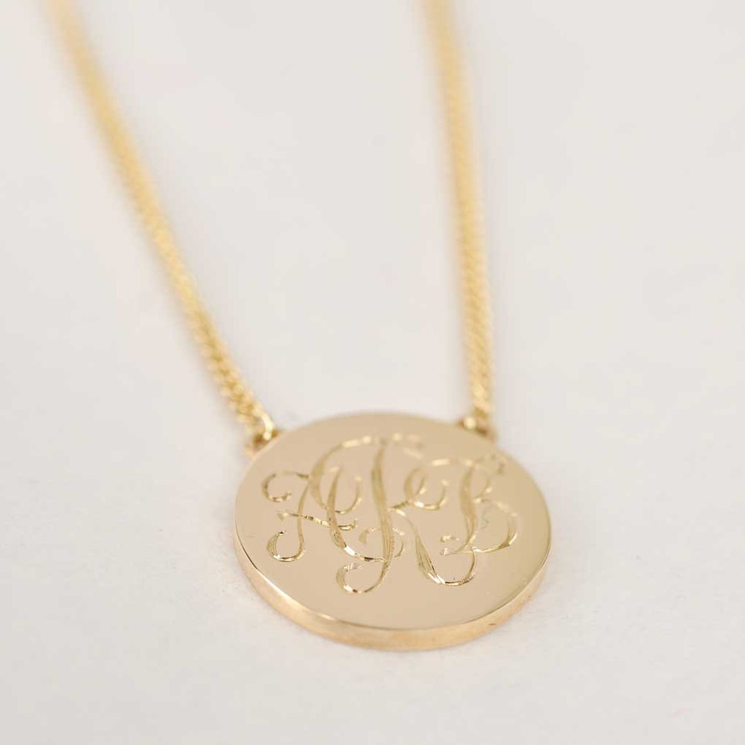 In Line Monogram Gold Necklace / Gold Disc Initial Necklace / Solid ...