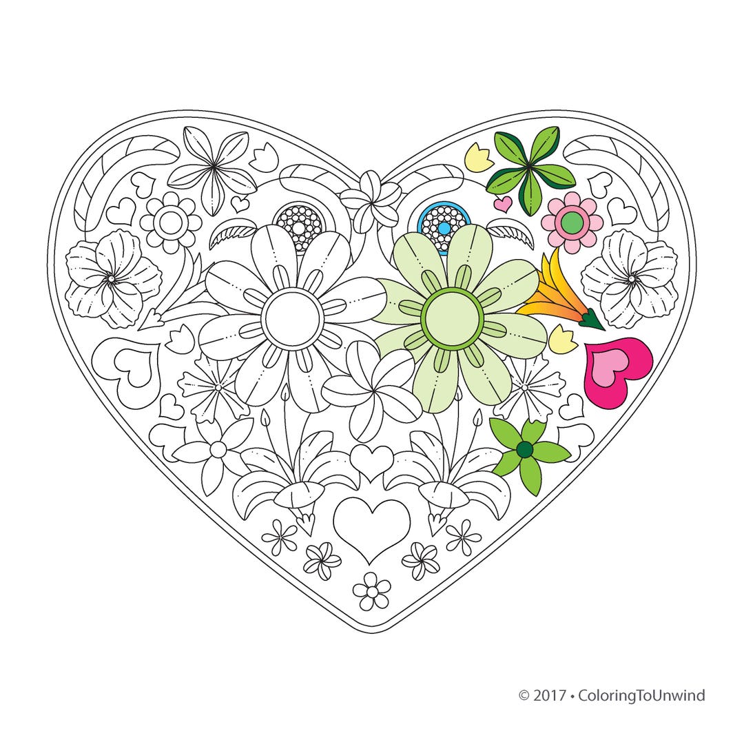 Blooming Hearts Coloring Page - Instant Digital Download - Etsy