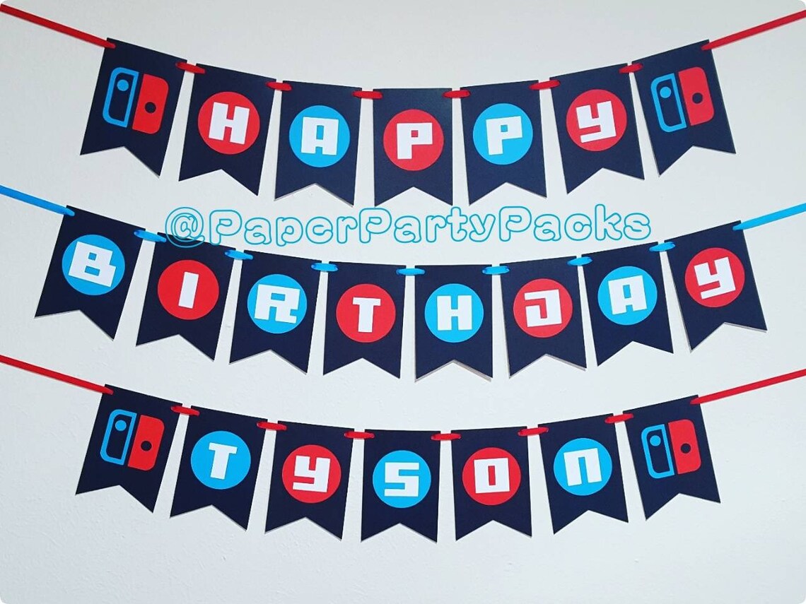Set of 3 Blue and Red Game Controller Banners Happy Birthday - Etsy