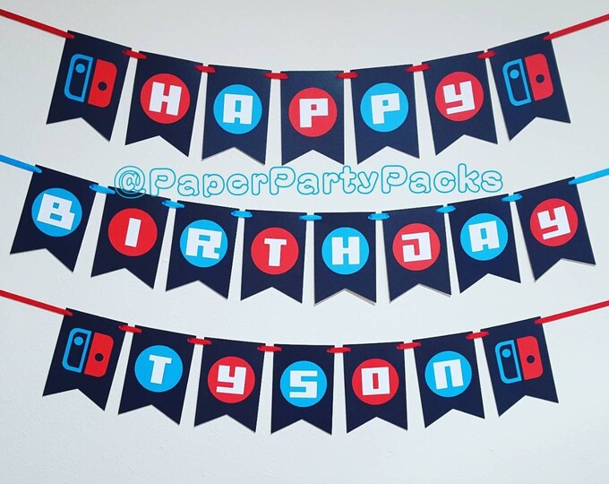 Set of 3 Blue and Red Game Controller Banners Happy Birthday - Etsy