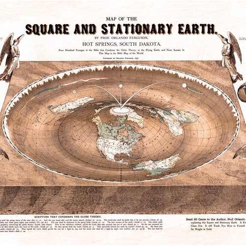 Flat Earth Map. 1893 Square and Stationary Earth Orlando - Etsy
