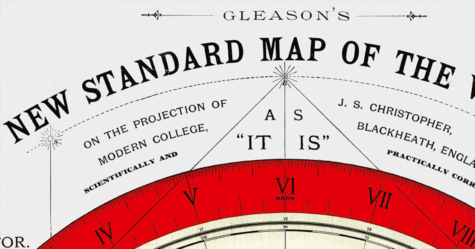 Flat Earth Map. 1892 Gleason's New Standard Map of the World Large 24 ...