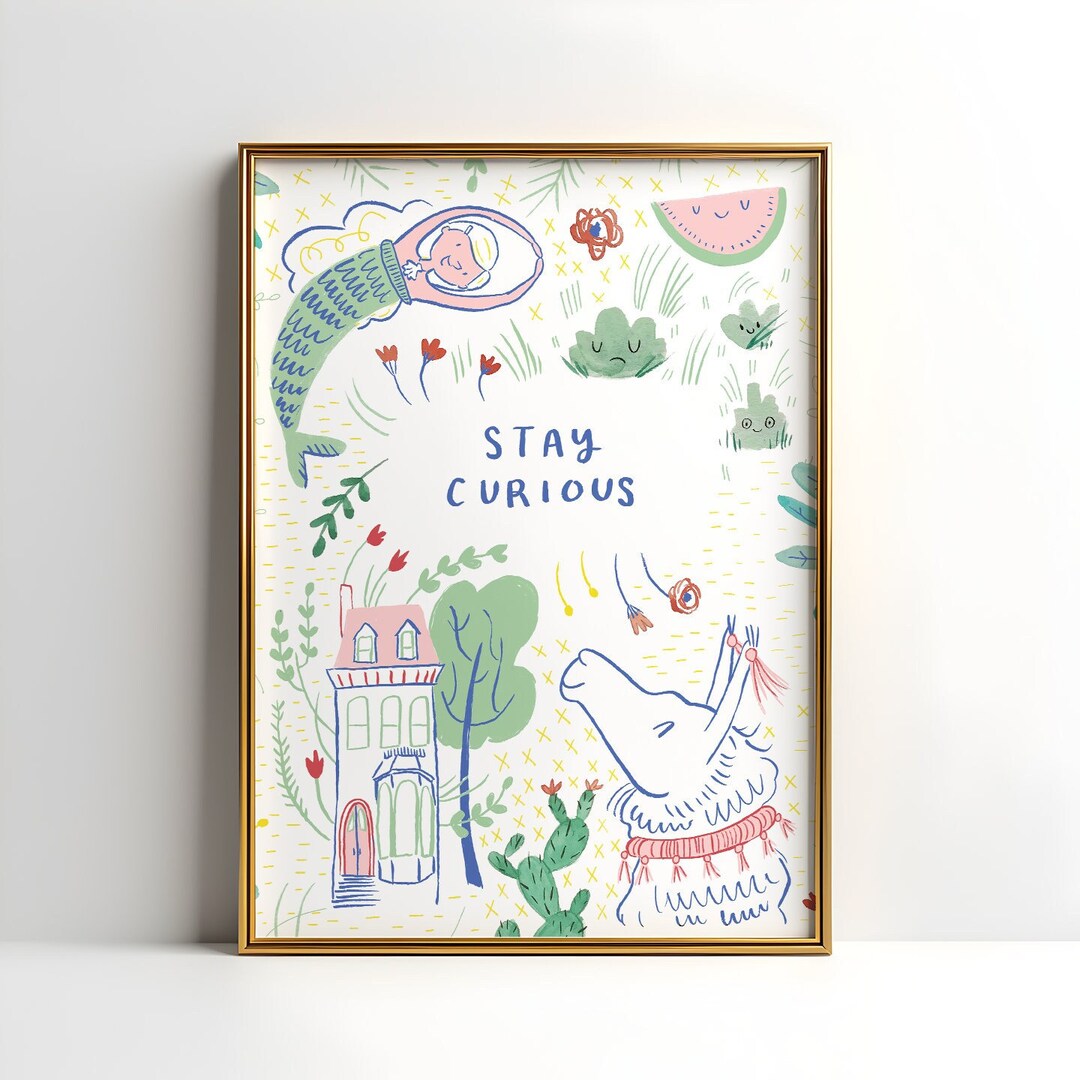 Stay Curious 8x10 Art Print - Mermaid Art Llama Art, Imagination Art ...