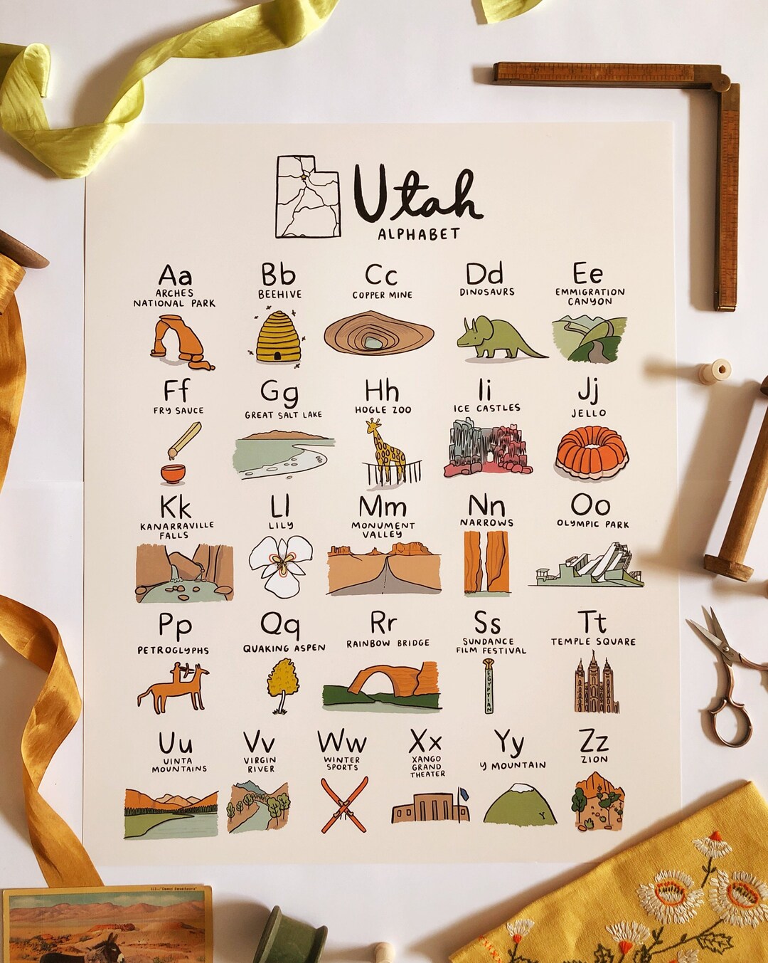 Utah Alphabet Poster 16x20 State Map Art Nursery Baby Room Wall Home ...