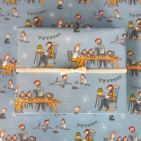 Hanukkah Family Pattern Wrapping Paper Sheets Each Sheet | Etsy