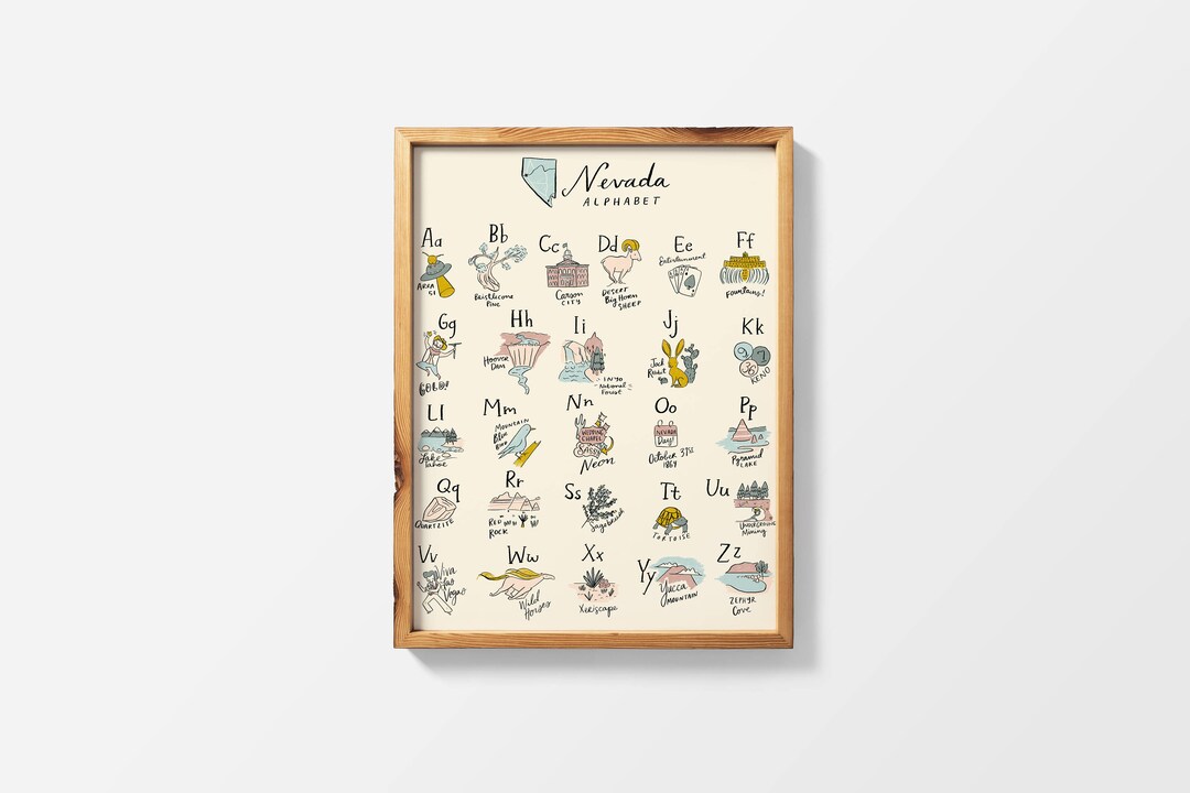Nevada Alphabet Art Print Poster - Nevada Wall Art Nevada Poster Nevada ...